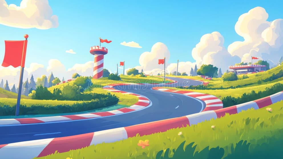 Winding Race Track on Rolling Hills Under a Sunny Sky Stock ...