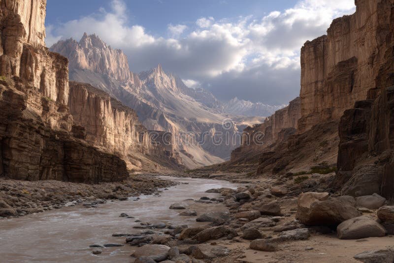 Winding River through a Canyon with Dramatic Rock Formations Stock ...