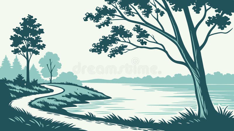 Winding River through Forest Landscape Vector, Vector Design Generative ...