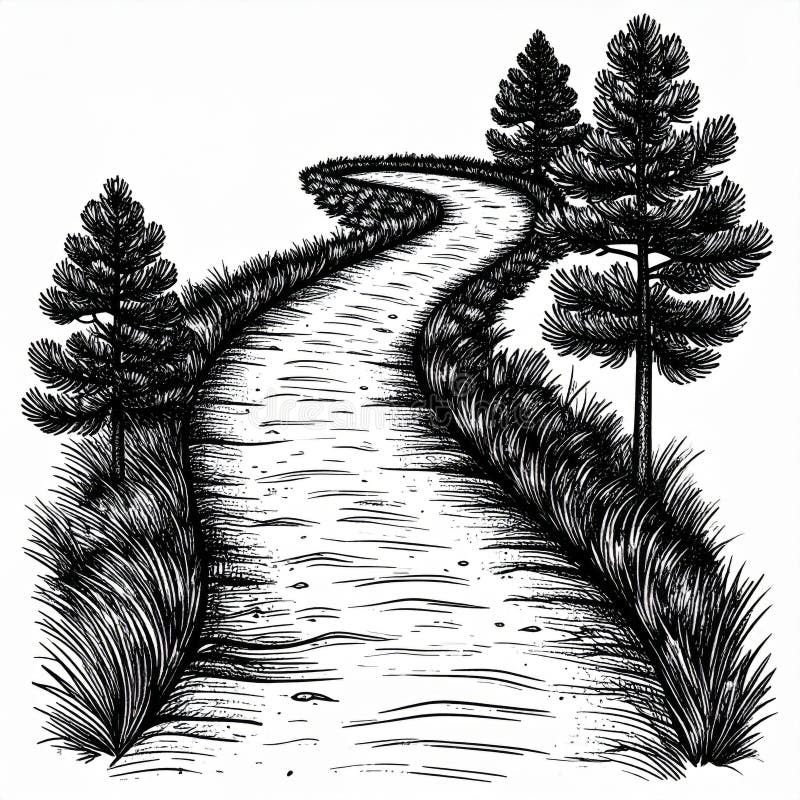 Winding River Path through Lush Greenery Stock Illustration ...