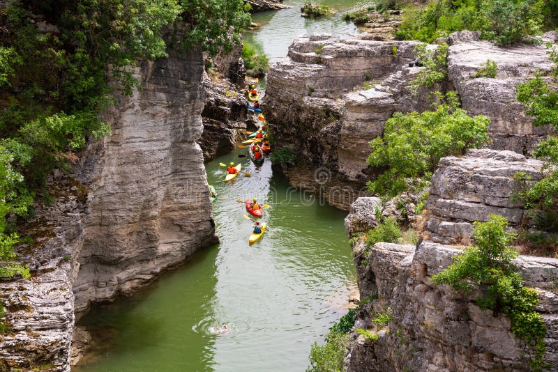 Winding River in a Scenic Canyon with Rock and Trees Stock Image ...