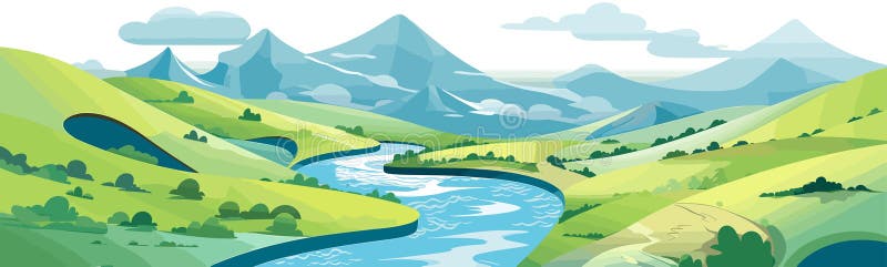 A Winding River through a Valley Vector Simple 3d Isolated Illustration ...