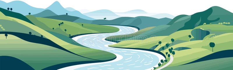 A Winding River through a Valley Vector Simple 3d Isolated Illustration ...