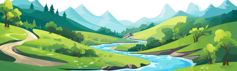 A Winding River through a Valley Vector Simple 3d Isolated Illustration ...