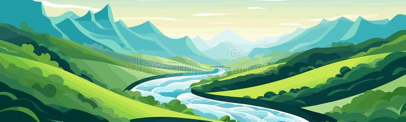 A Winding River through a Valley Vector Simple 3d Isolated Illustration ...