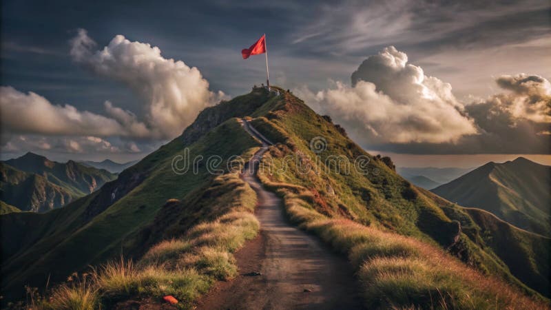 Winding Road Topped with a Flag Generative Ai Stock Illustration ...