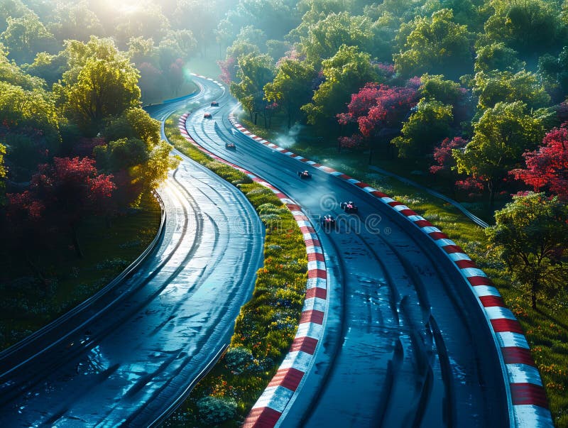 A Winding Road with Cars Driving on it Stock Photo - Image of lush ...