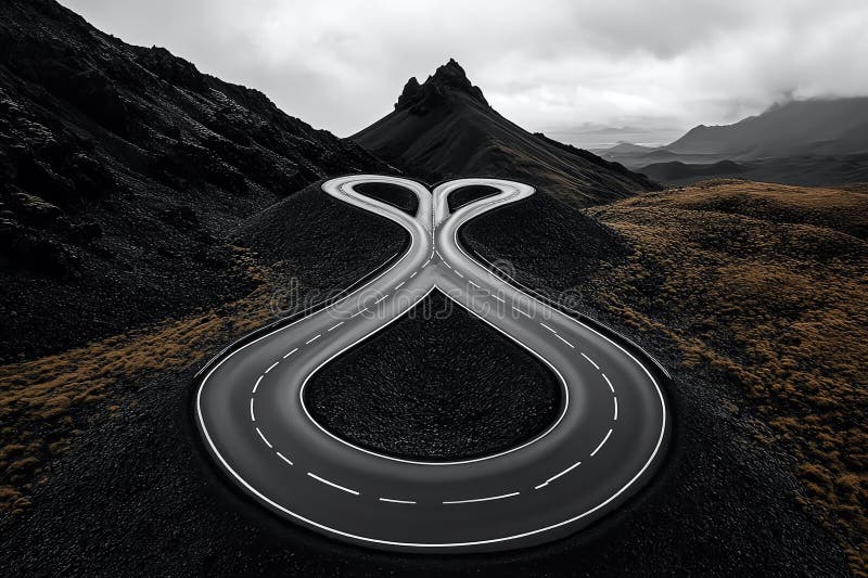 A Winding Road Curves through a Mountainous Landscape Under a Cloudy ...