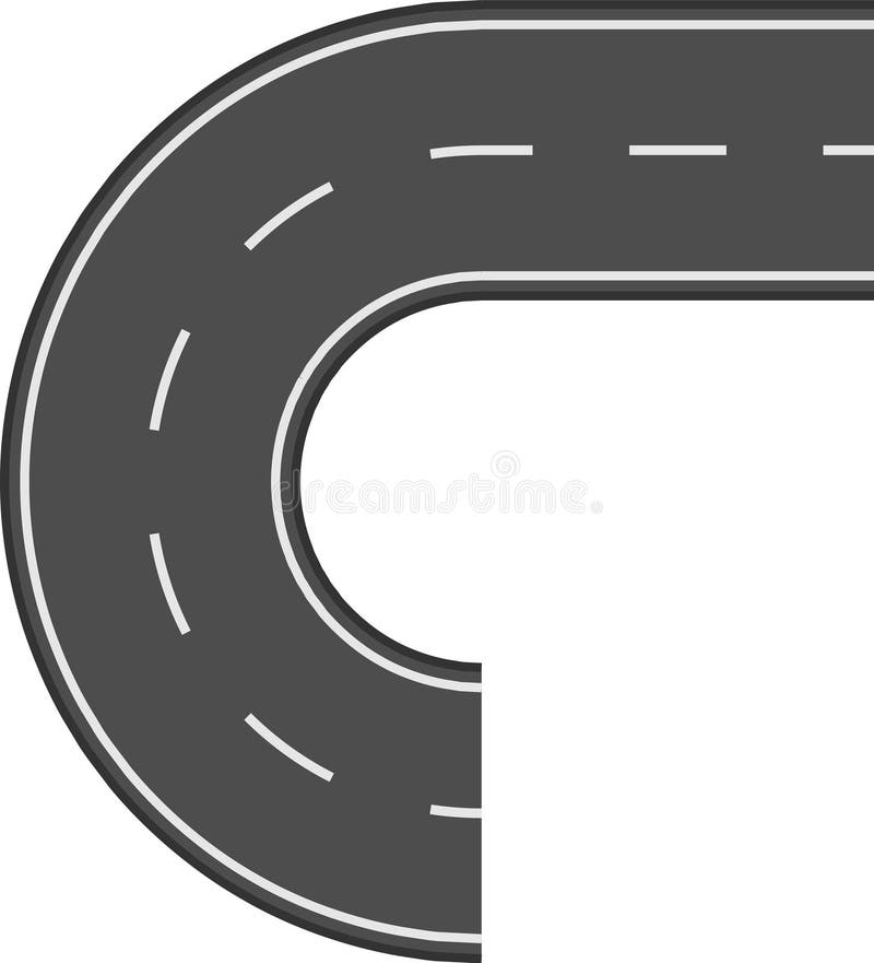 Winding Road with Dashed White Lines Making a U Turn Bend on a White ...