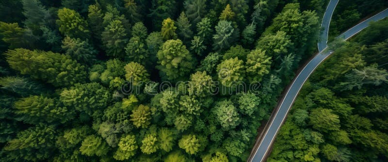 Winding Road through Dense Forest. Bird S Eye View Top View. AI ...