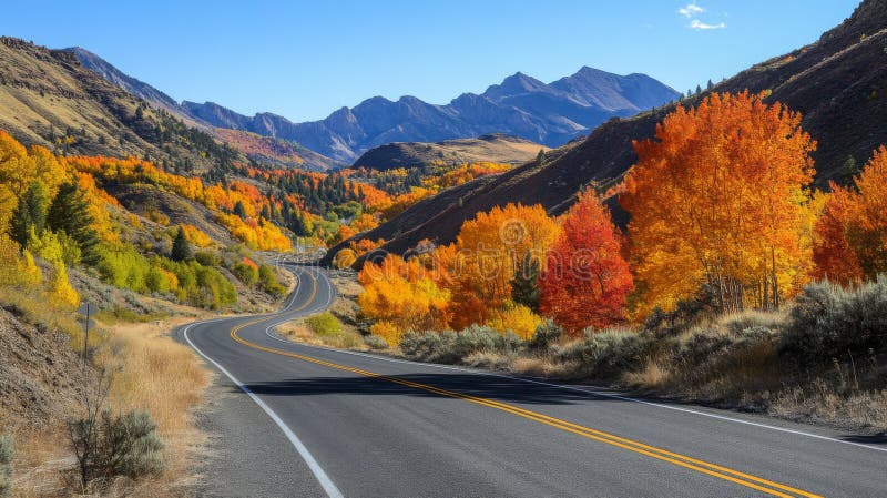 Winding Road through Fall Foliage and Mountains Stock Illustration ...