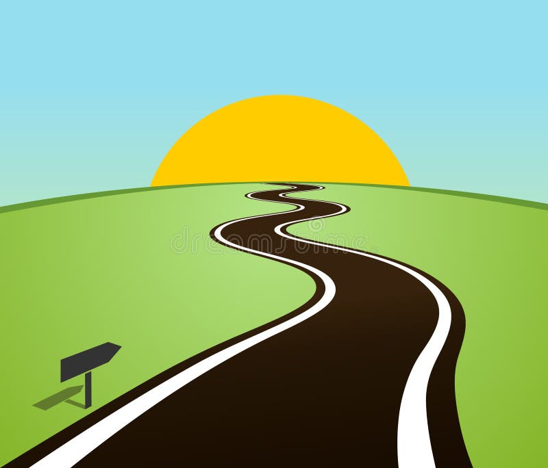 Winding Road in the Field Over the Horizon. Sun Stock Vector ...