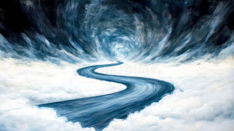 Winding Road Floating in Heaven with Dramatic Cloudscape Stock ...