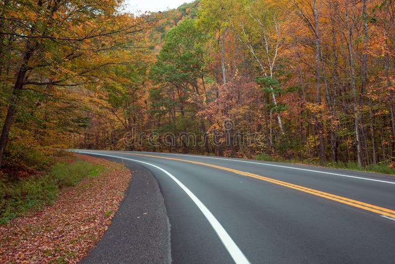 Winding Road on Highway in Autumn with Colors and Foliage Stock Photo ...