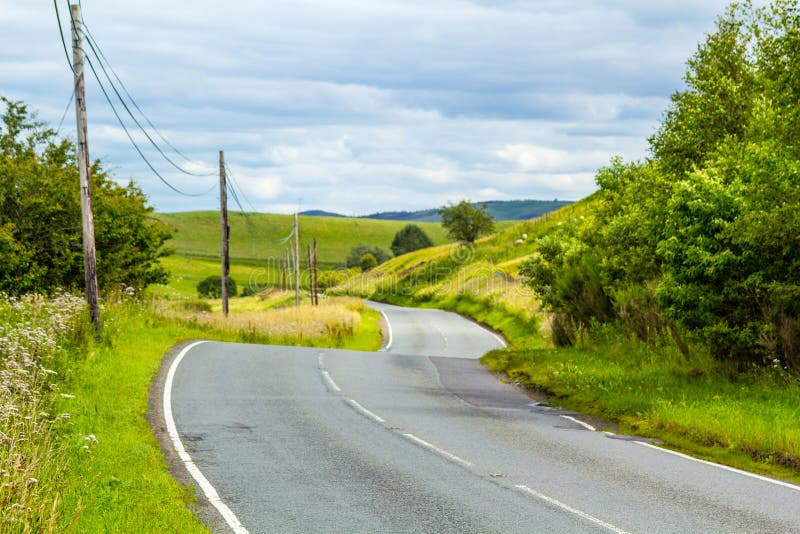 Winding Road in the Hills of Scotland, Sunny Summer Stock Photo - Image ...