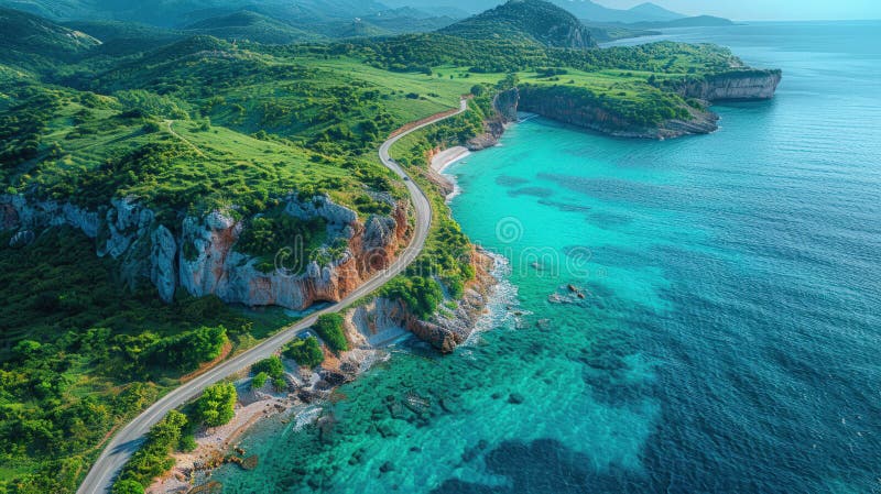 A Winding Road Hugs the Rugged Coastline with Views of the Turquoise ...