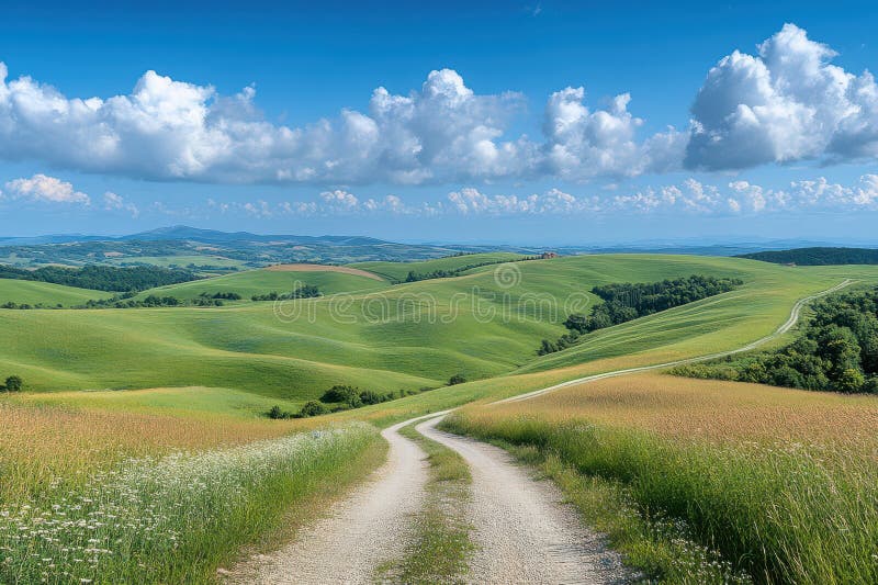 Winding Road through Idyllic Tuscan Hillscape Under a Bright Sky Stock ...