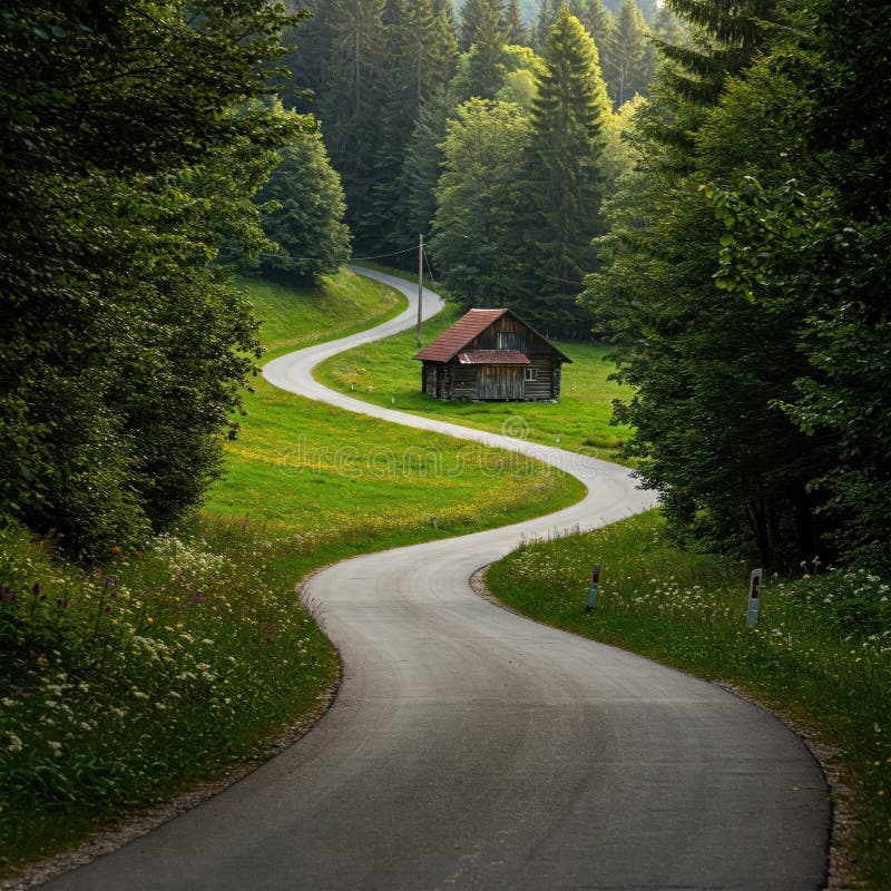 Winding Road Leads House Forest Valley Stock Photos - Free & Royalty ...