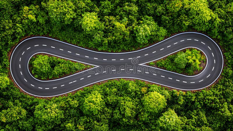 A Winding Road through Lush Green Forest Stock Illustration ...