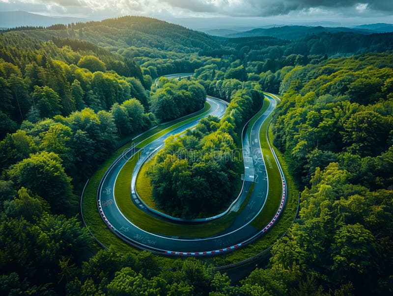 A Road in the Middle of a Forest with Mountains in the Background Stock ...