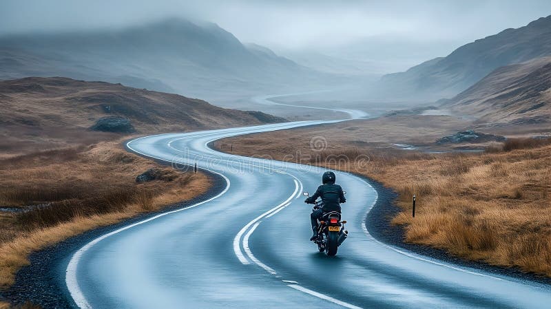 Solo Motorcycle Ride on a Winding Road Stock Illustration ...
