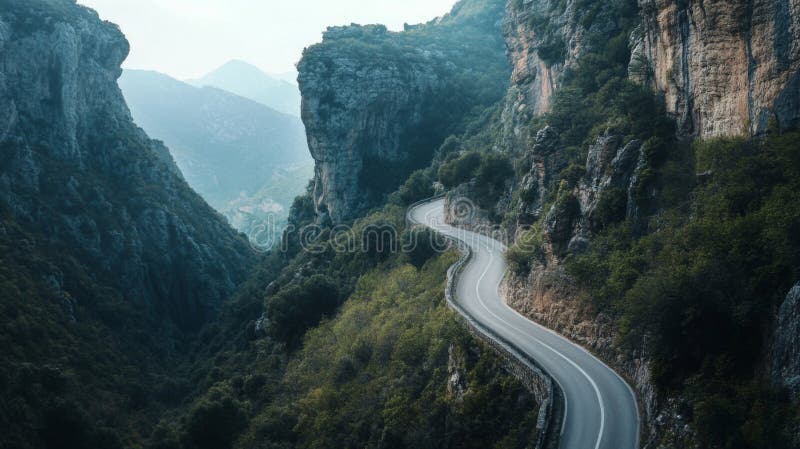 Winding Road through a Mountain Pass with Cliffs on Either Side Stock ...