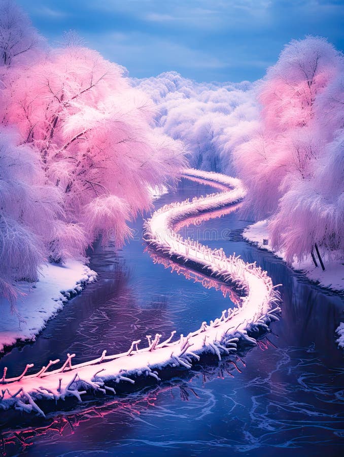 Winding Road in the Pink Forest Stock Photo - Image of scenic, winding ...