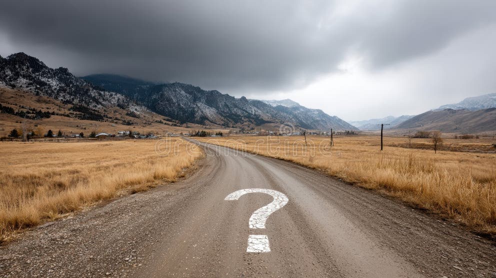 Winding Road with Question Mark Symbol Under Cloudy Sky Stock ...