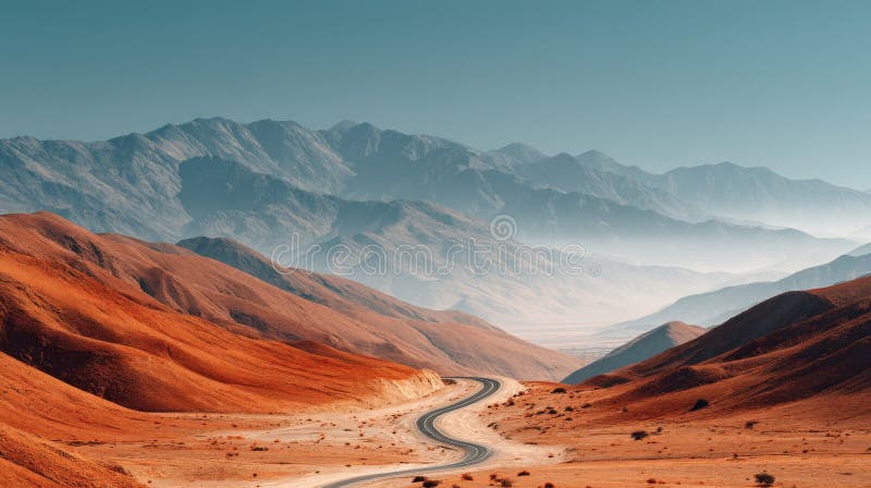 Winding Road through a Red Desert Mountain Range Stock Photo - Image of ...