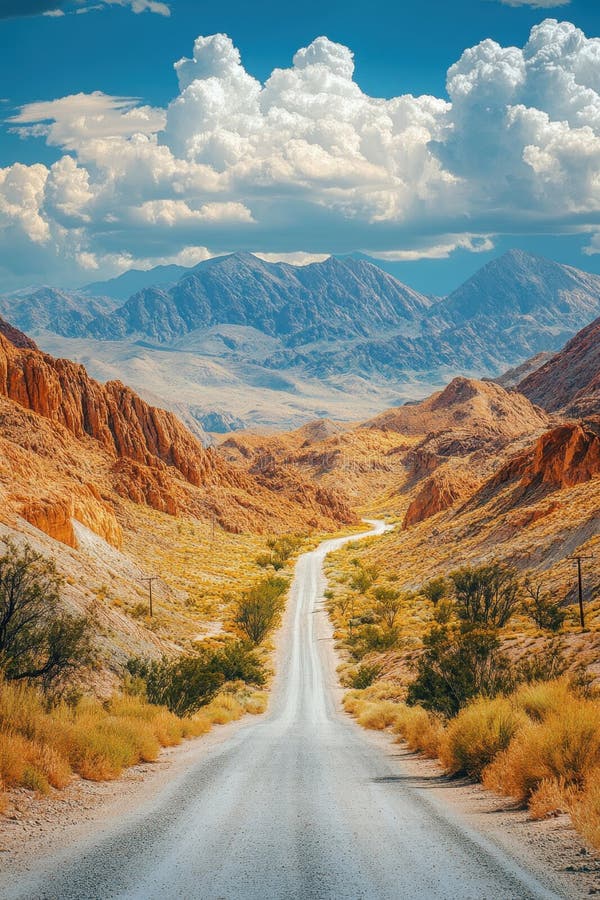 Winding Road through Rugged Mountains and Desert Landscape Under a ...