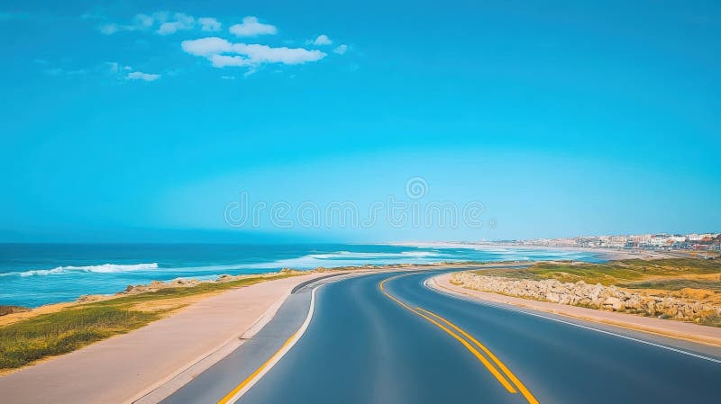 A Winding Road Runs Parallel To the Serene Ocean Landscape. Stock Image ...