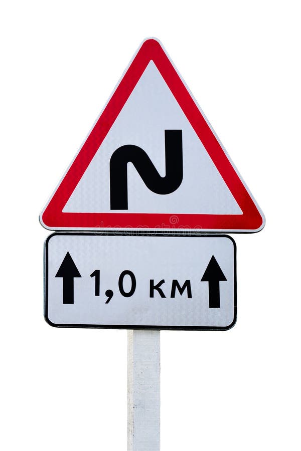 Winding Road Sign Isolated on White Stock Image - Image of column ...
