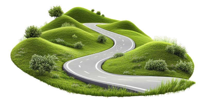 Winding Road on Small Green Hill Landscape Isolated on Transparent ...