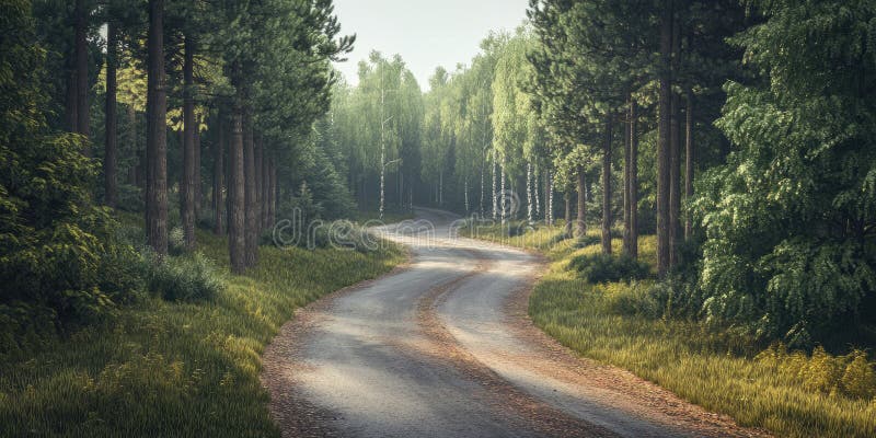 Winding Road Snaking through a Dense Forest, Curved Path Leading ...