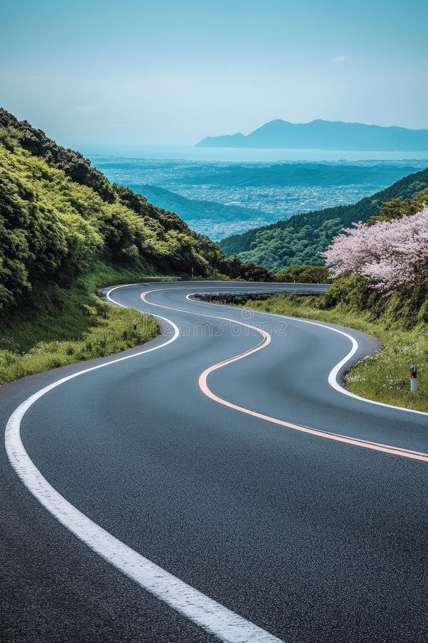Winding Road through Spring Hills, a Serene View of Green Hills and ...