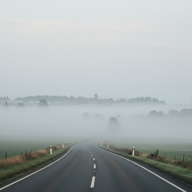 A Winding Road Stretches into the Distance, Bordered by Grassy Fields ...