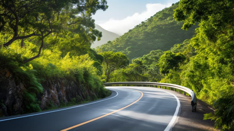 A Winding Road Surrounded by Lush Tropical Greenery Stock Illustration ...