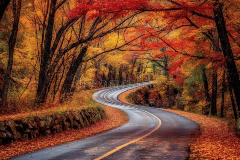 A Winding Road Surrounded by Vibrant Fall Colors Stock Illustration ...