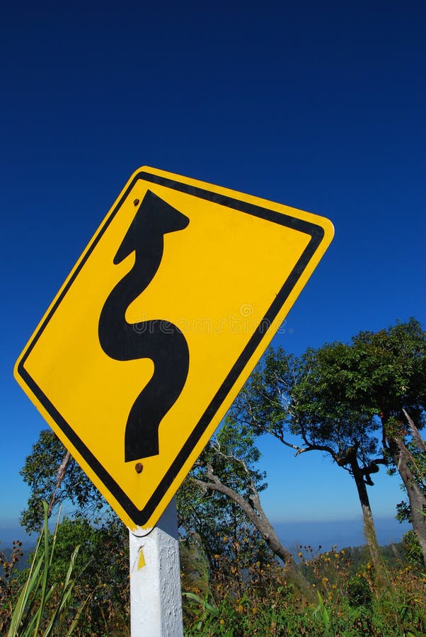 Warning Winding Traffic Sign With Blue Sky Stock Photo - Image of clean ...