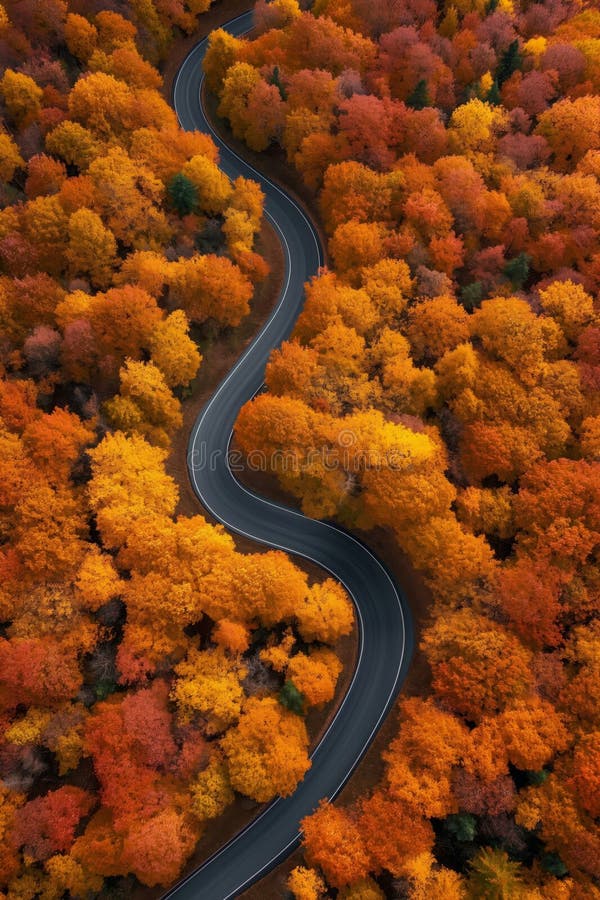 A Winding Road with Trees on Both Sides and a Beautiful Autumn ...