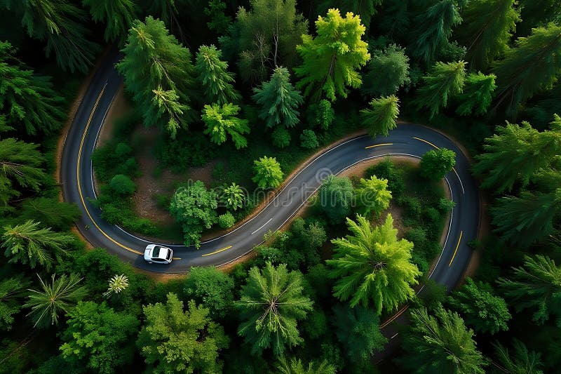 A Winding Road with Trees on Both Sides Stock Image - Image of summer ...