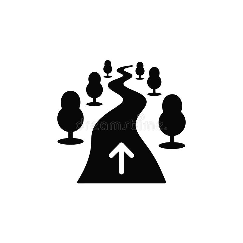 Winding Road with Trees Upward Arrow Black Icon Path Stock Vector ...