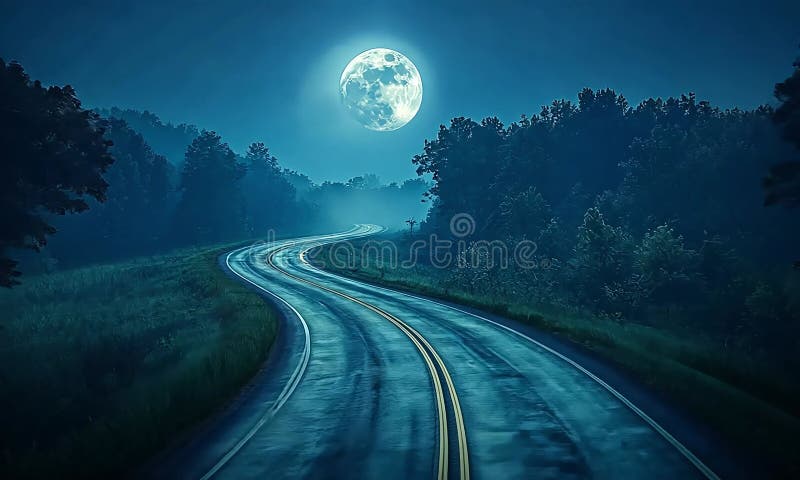 Winding Road Under a Full Moon Stock Footage - Video of fantasy ...