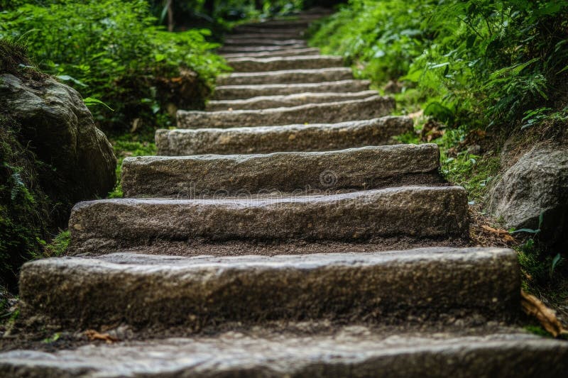 A Winding Set of Stone Steps Ascends through a Vibrant Forest ...