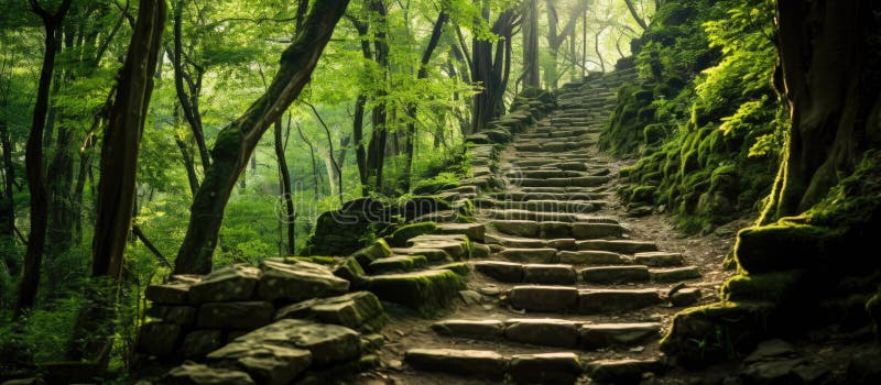 A Winding Stone Path through the Lush Forest Landscape Stock Photo ...