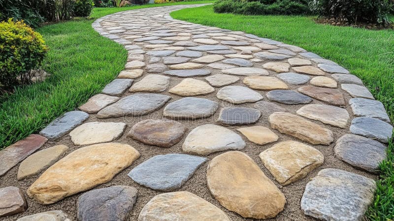 A Winding Stone Path in a Lush Green Garden Stock Illustration ...