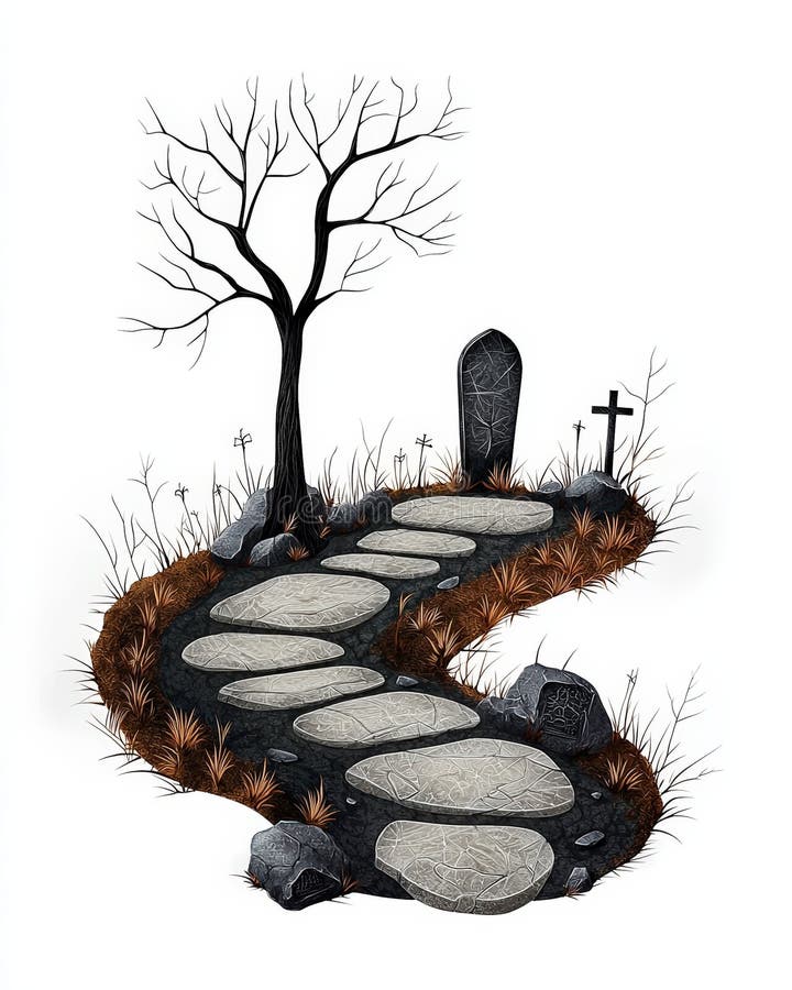 A Winding Stone Pathway Leading through a Sparse Landscape with a ...