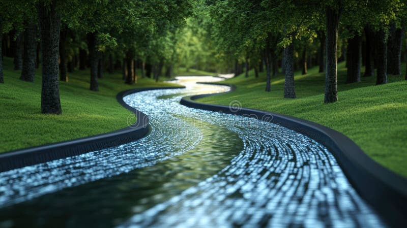 Winding Stream Flows through Lush Green Forest, Reflecting Dappled ...