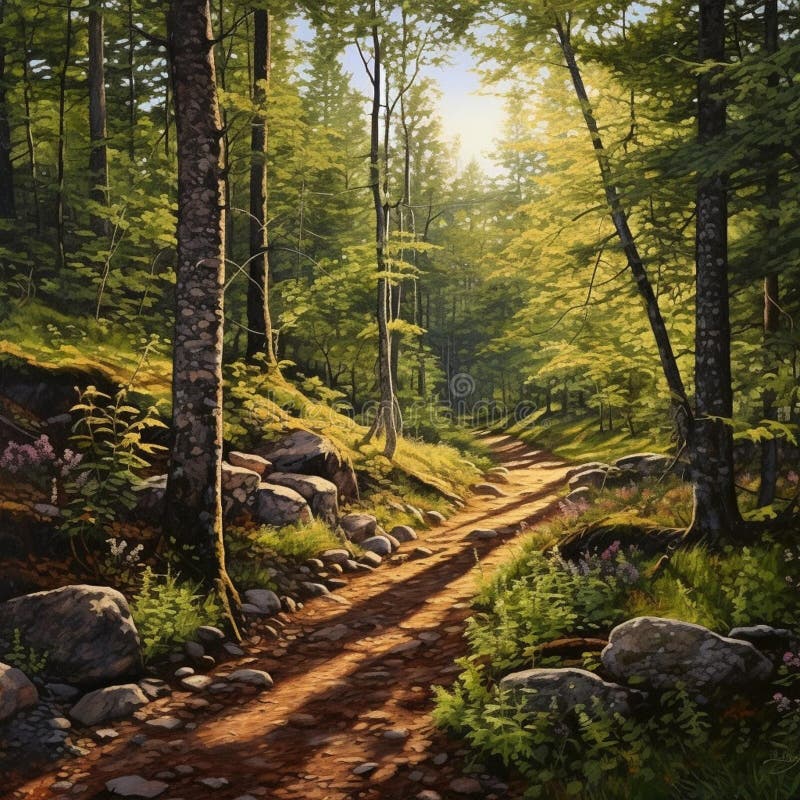 Winding Trail through a Lush Forest, Leading To a Rocky Path Ahead, AI ...