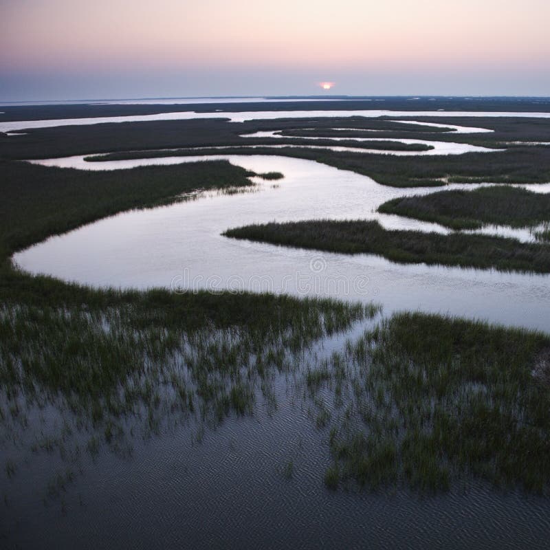 Winding water in marsh. stock image. Image of angle, coast - 3417227